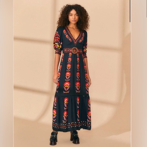 FARM Rio | Dresses | Farm Rio Palms Party Black Maxi Dress | Poshmark